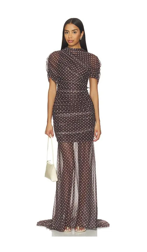 Amanda Uprichard X Revolve Evianna Mesh Gown - Chocolate