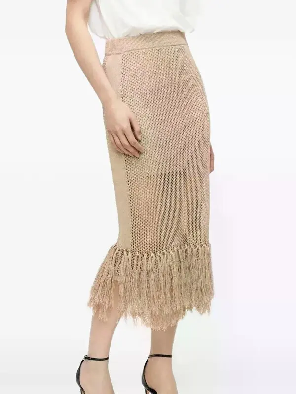 Karl Lagerfeld Crochet-knit Fringe-trimmed Midi Skirt - Neutrals