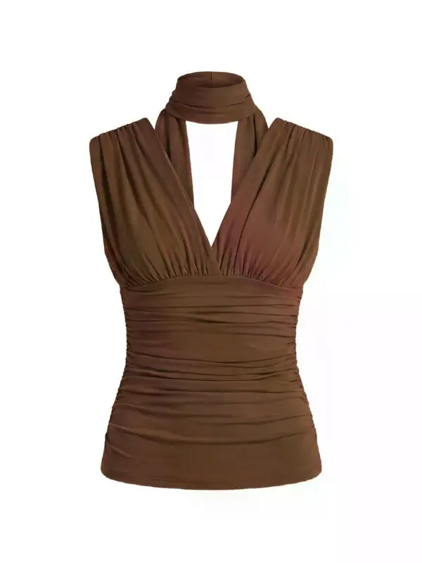 NICHOLAS Ruched Scarf-detail Top - Brown