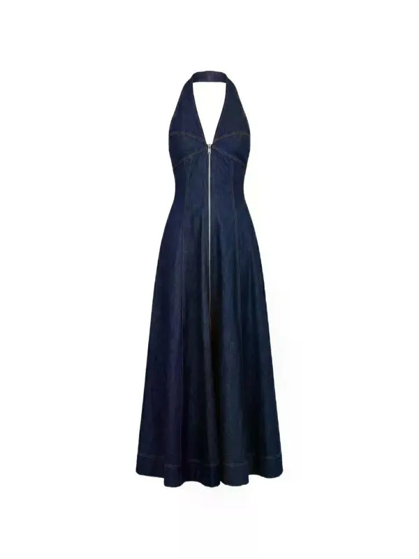 NICHOLAS Elsa Halterneck Zip-front Maxi Dress - Blue