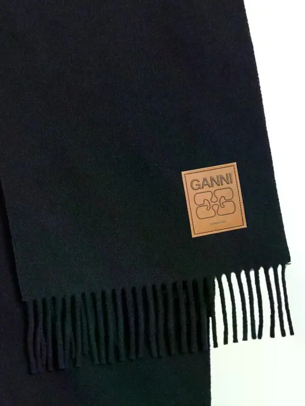 GANNI Logo-patch Fringed Scarf