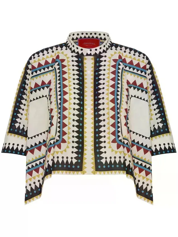 La DoubleJ Geometric-print Cotton Shirt - White