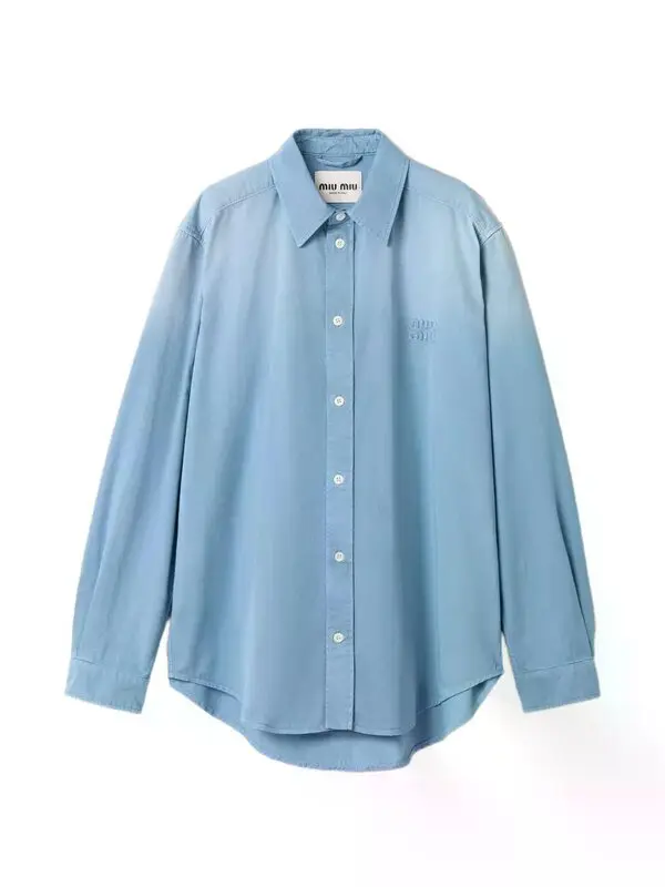 Miu Miu Embroidered Cotton Twill Shirt - Blue