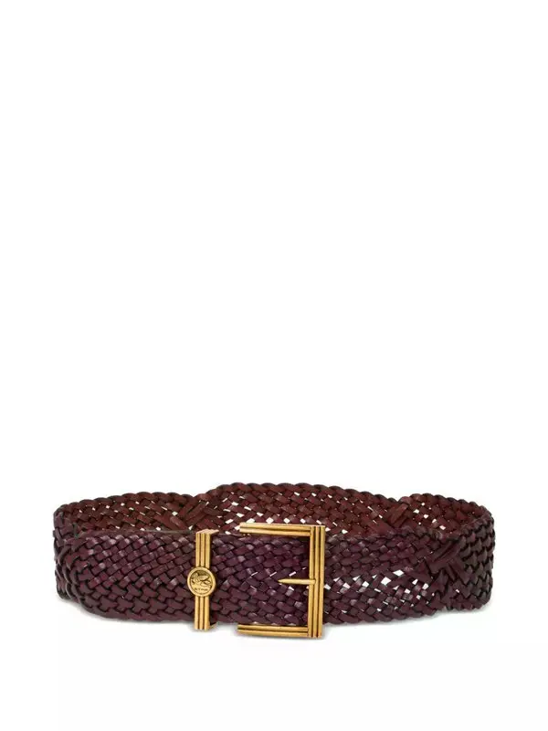 Etro Woven Leather Belt With Pegasus Motif Buckle - Red