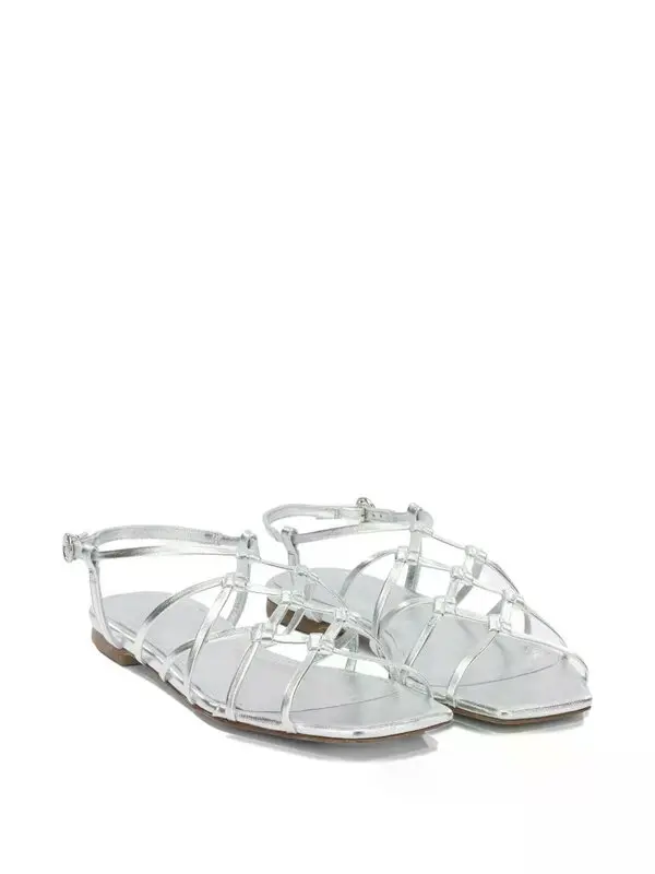 AeydĒ Anisa Leather Flat Sandals - Silver