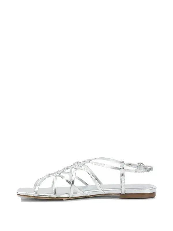 AeydĒ Anisa Leather Flat Sandals - Silver