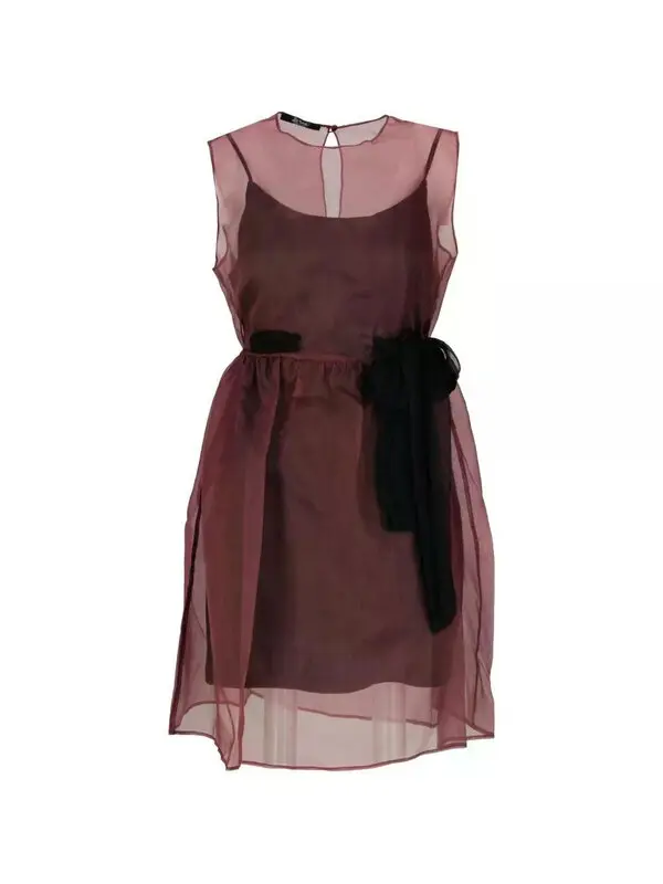 LA ROSE Sleeveless Sheer-panel Mini Dress With Bow Detail - Red