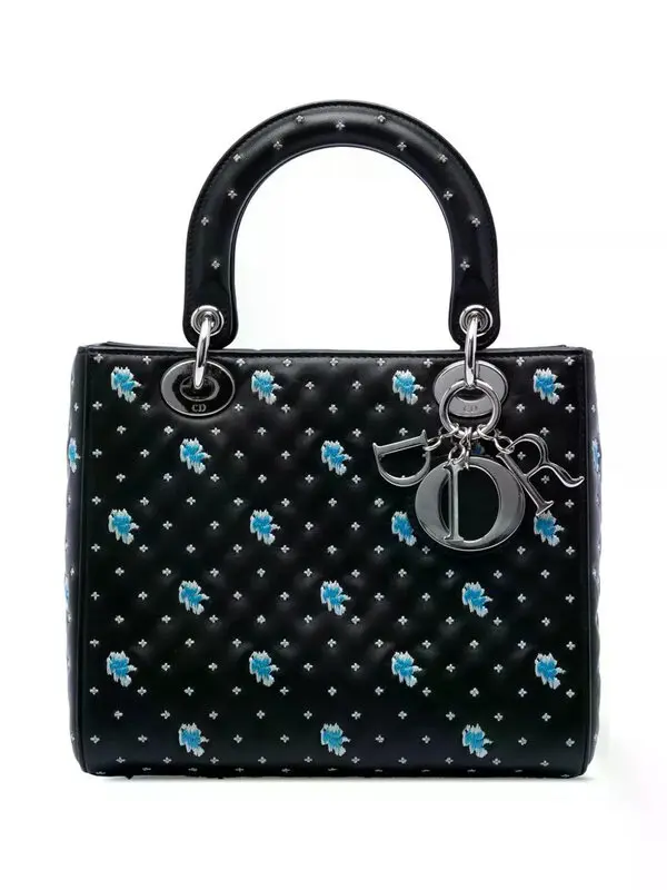 Dior 2015 Medium Calfskin Embroidered Flower Lady Satchel