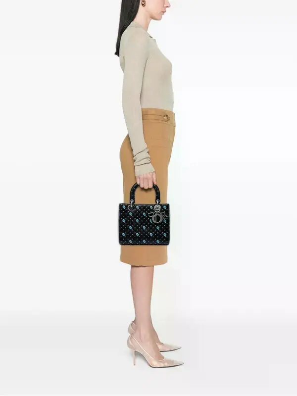 Dior 2015 Medium Calfskin Embroidered Flower Lady Satchel