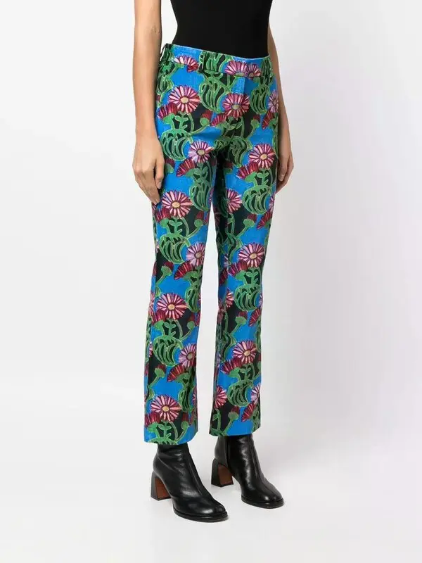 La DoubleJ Floral-print Flared Trousers - Green
