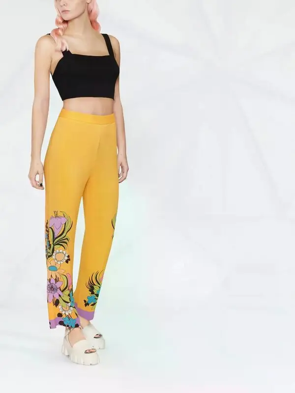 La DoubleJ Floral Print High Waisted Flared Trousers - Orange