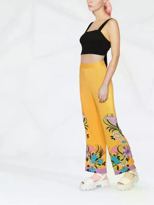 La DoubleJ Floral Print High Waisted Flared Trousers - Orange