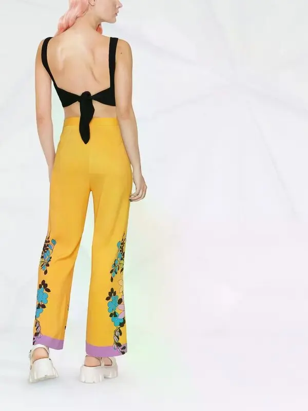La DoubleJ Floral Print High Waisted Flared Trousers - Orange