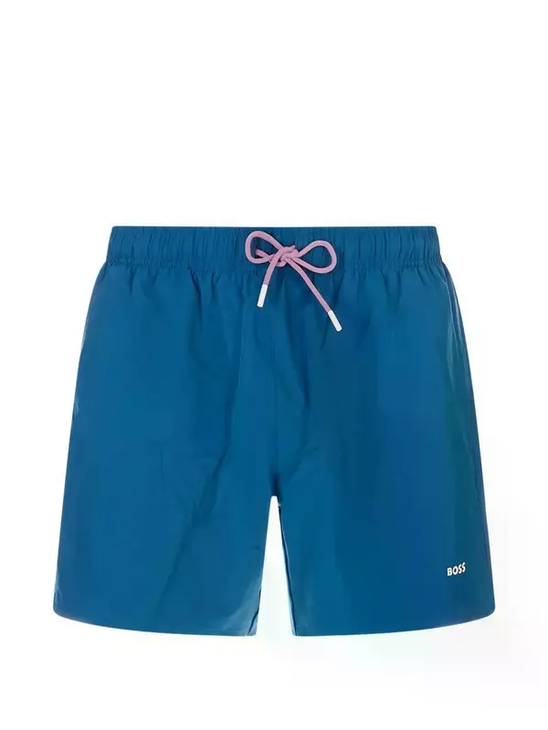 BOSS Logo Print Drawstring Swim Shorts - Blue