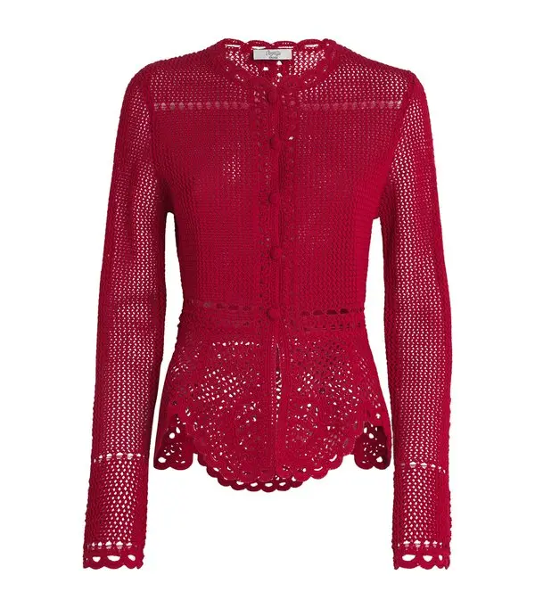 Erdem Crochet Peplum Cardigan - Red
