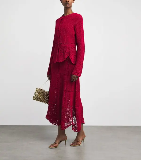 Erdem Crochet Peplum Cardigan - Red