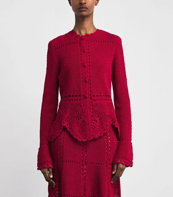 Erdem Crochet Peplum Cardigan - Red