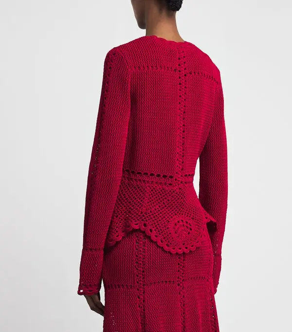 Erdem Crochet Peplum Cardigan - Red