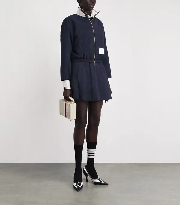 Thom Browne Wool Seersucker Pleated Mini Skirt