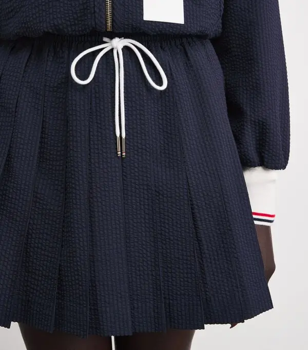 Thom Browne Wool Seersucker Pleated Mini Skirt