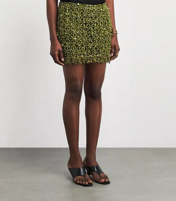 Cult Gaia Silk Embellished Idalia Mini Skirt - Green