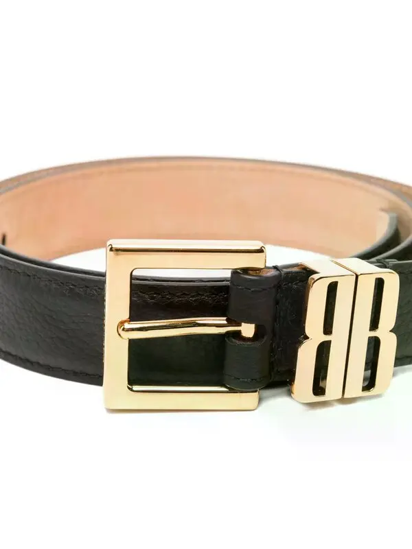 Balenciaga Bb Edit Grained Leather Belt - Black