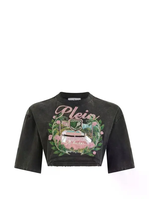 Philipp Plein Printed Crop Top - Black