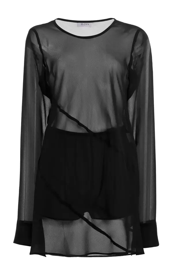 SLOAN Georgette Mini Dress With Integrated Shorts - Black