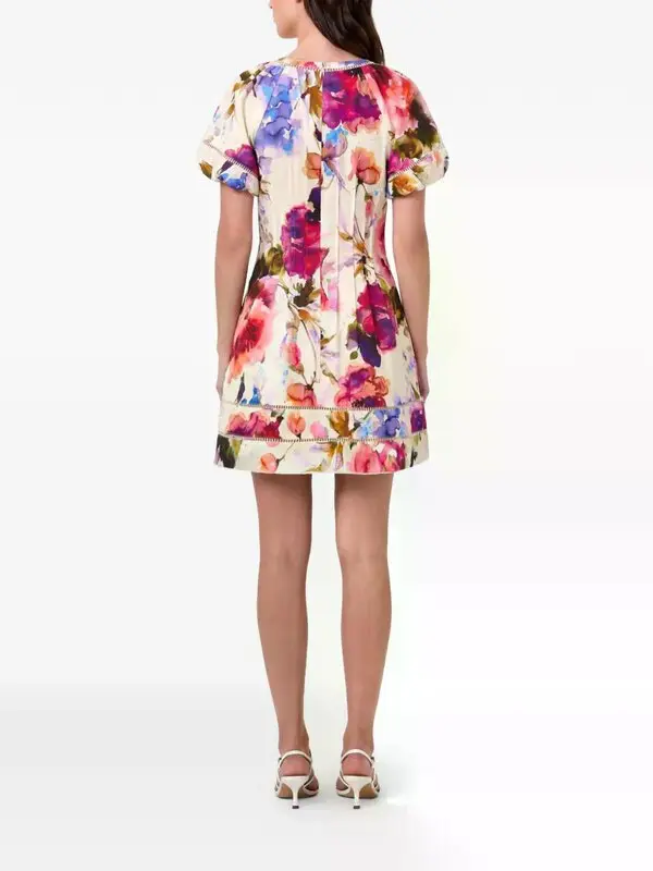 NICHOLAS Annika Ss Lattice-trim Floral-print Mini Dress