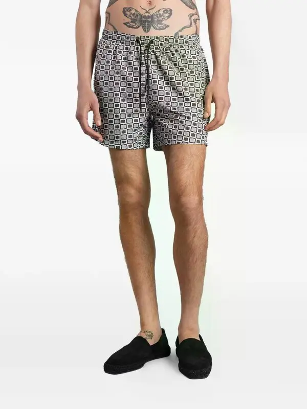 Tagliatore Geometric-print Drawstring Swim Shorts - Grey