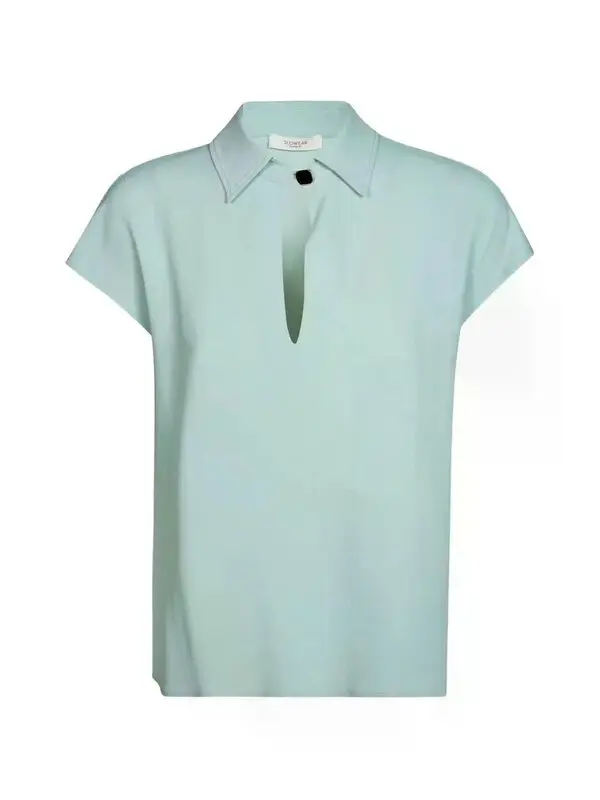 GLANSHIRT Short-sleeve V-neck Blouse - Blue