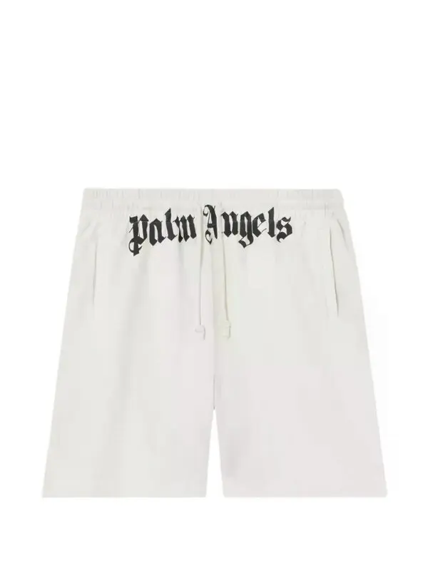 Palm Angels Logo Print Cotton Jersey Shorts - White