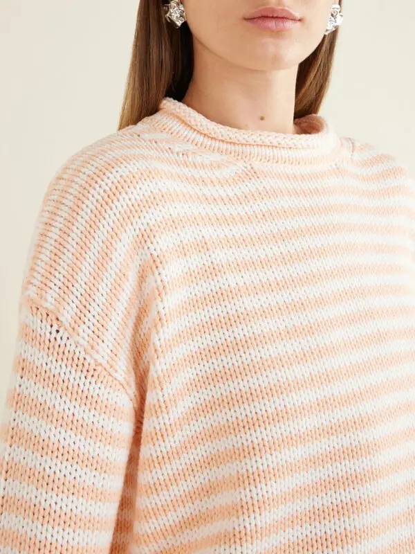 LA LIGNE Striped Cotton Knitted Sweater - Orange