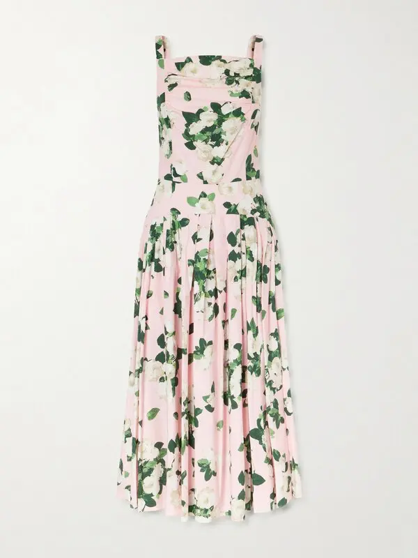 Carolina Herrera Floral-printed Cotton-blend Midi Dress - Pink