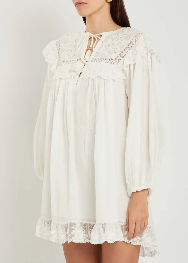 Rixo Inez Embroidered Cotton Mini Dress - Ivory