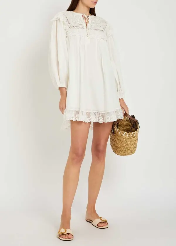 Rixo Inez Embroidered Cotton Mini Dress - Ivory