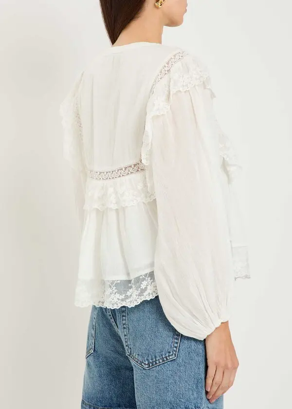 Rixo Embroidered Cotton Top With Lace Details