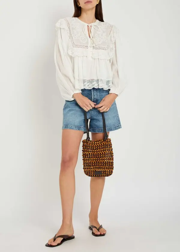 Rixo Embroidered Cotton Top With Lace Details