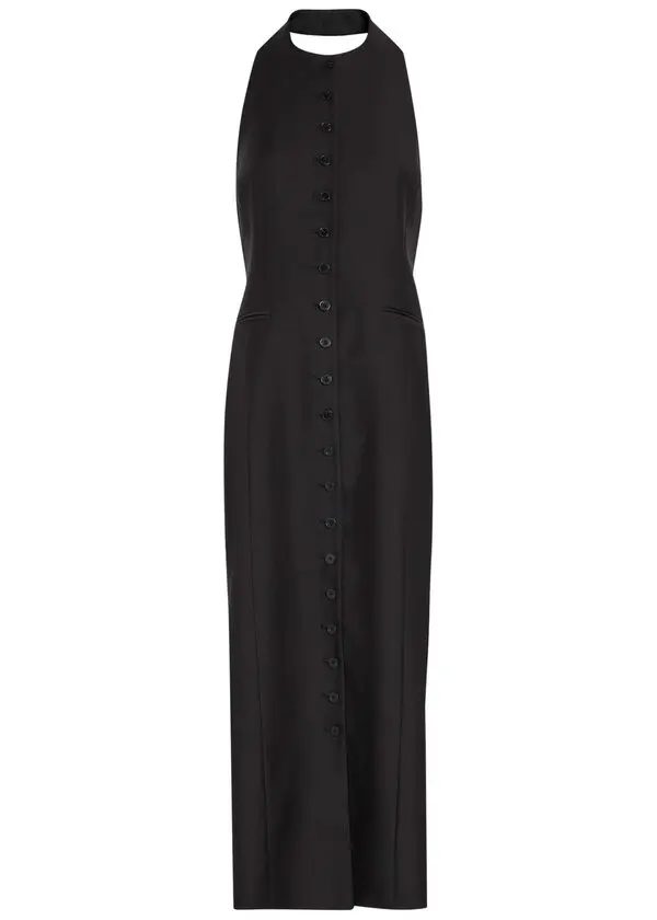 HEIRLOME Sarah Halterneck Wool And Silk-blend Midi Dress - Black