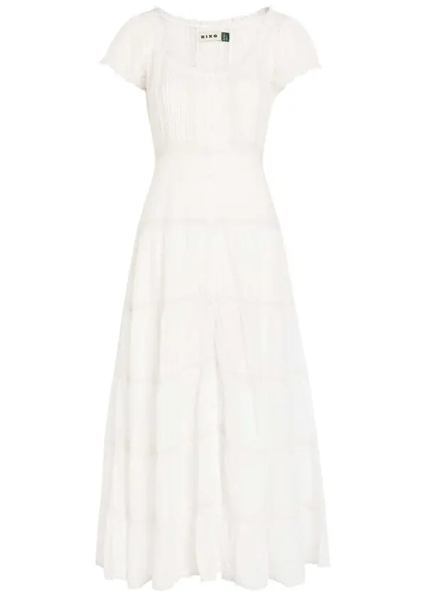 Rixo Jaclyn Broderie Anglaise Cotton Midi Dress - Ivory