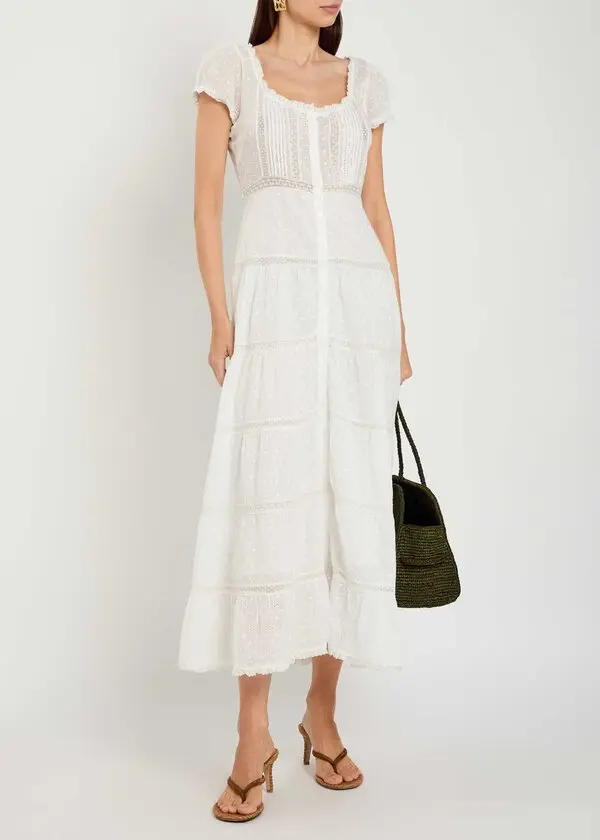 Rixo Jaclyn Broderie Anglaise Cotton Midi Dress - Ivory