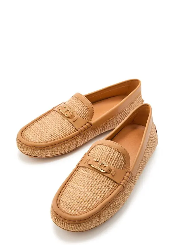 TOD'S Gommino Raffia Loafers With Leather Trim