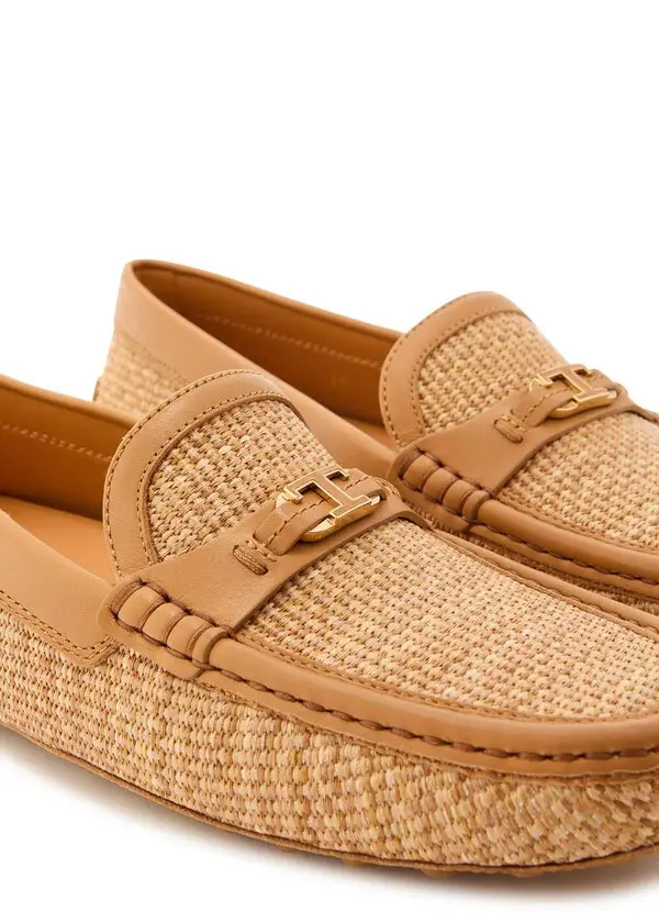 TOD'S Gommino Raffia Loafers With Leather Trim