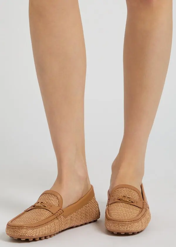 TOD'S Gommino Raffia Loafers With Leather Trim