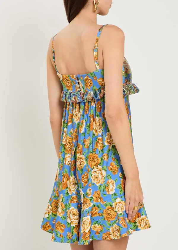 Rabanne Floral-print Chainmail And Jersey Mini Dress