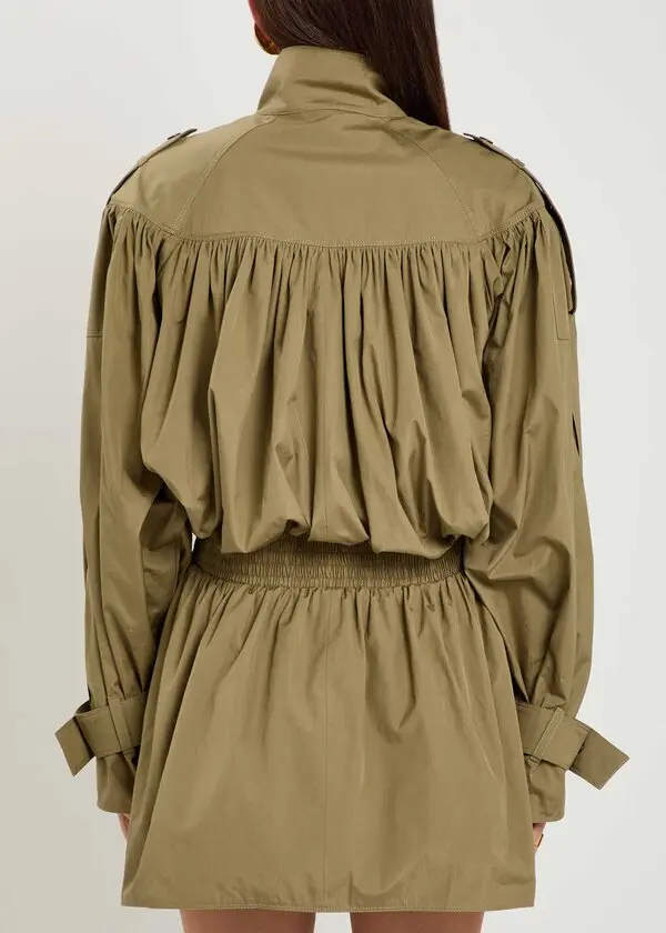 Chloé Gathered Cotton-poplin Coat - Olive