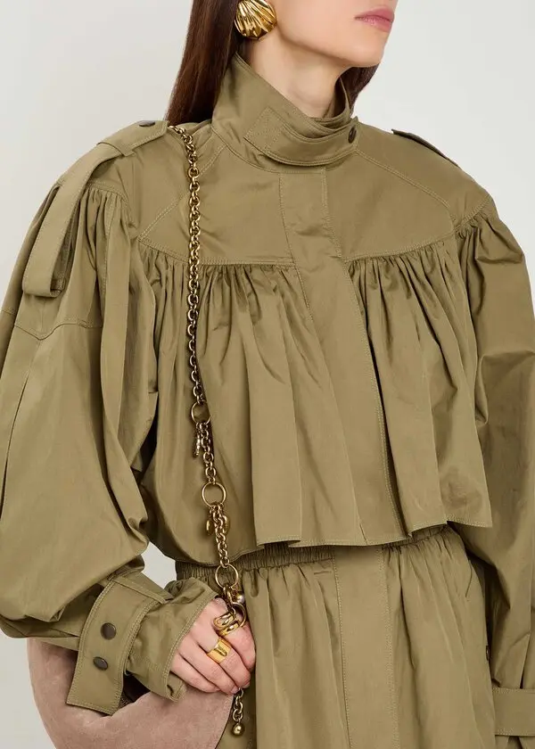 Chloé Gathered Cotton-poplin Coat - Olive