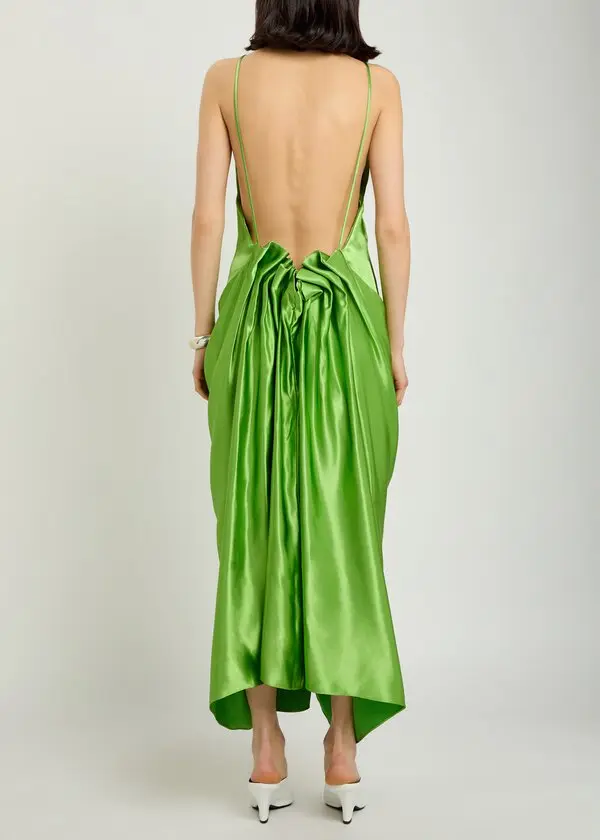 Khaite Kent Draped Satin Midi Dress - Green