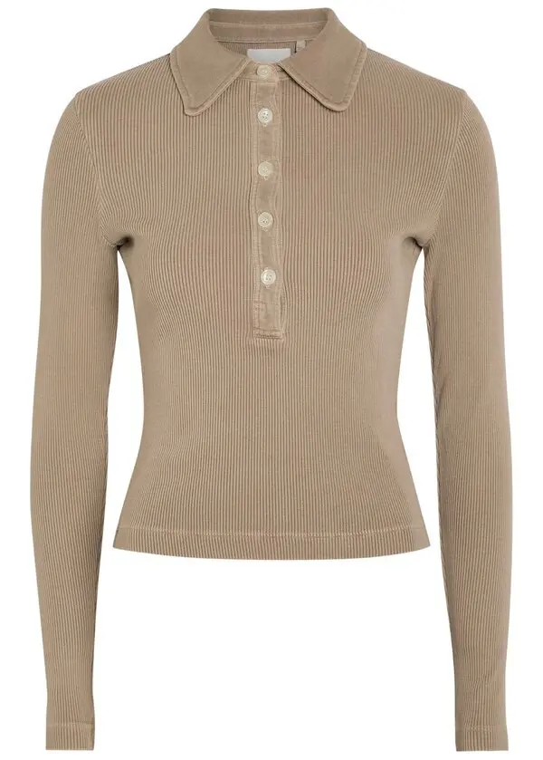 Citizens Of Humanity Brea Ribbed Stretch-knit Polo Top - Beige