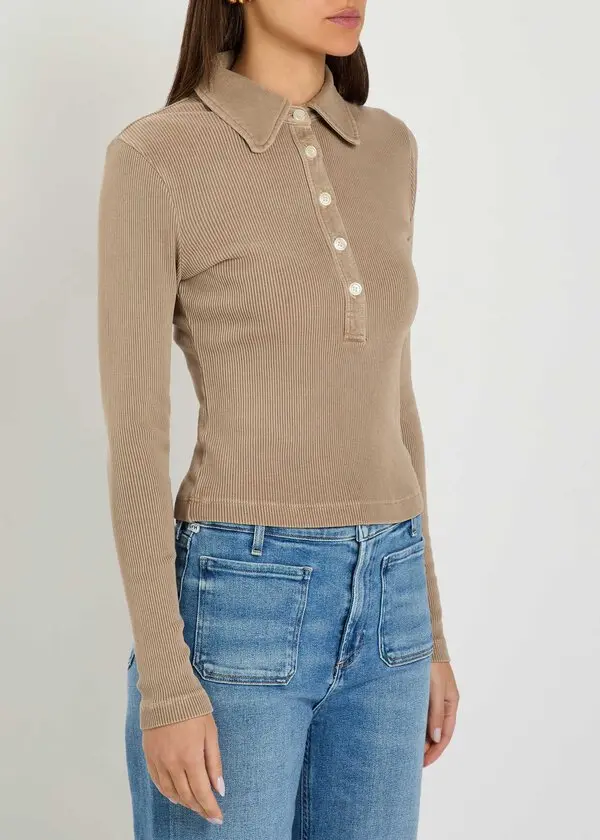 Citizens Of Humanity Brea Ribbed Stretch-knit Polo Top - Beige